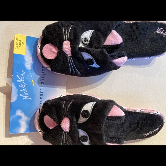 Shoes | Nick And Nora Black Cat Slippers 56 | Poshmark